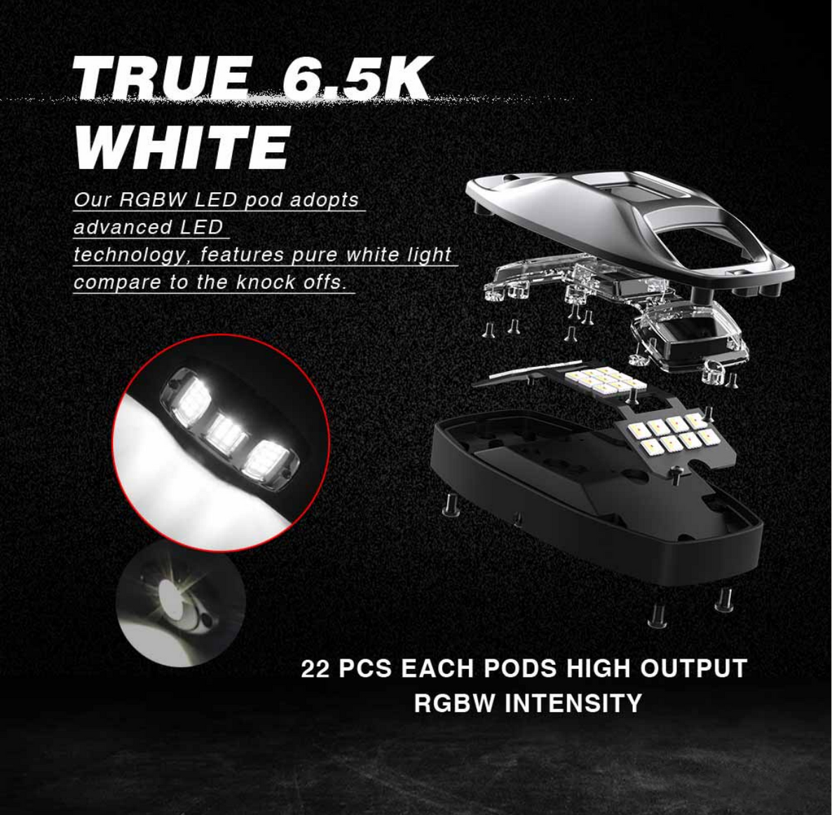 4 Pods RGBW LED Rock Lights Kit, Ultra-wide Angle, Super Bright, with ...